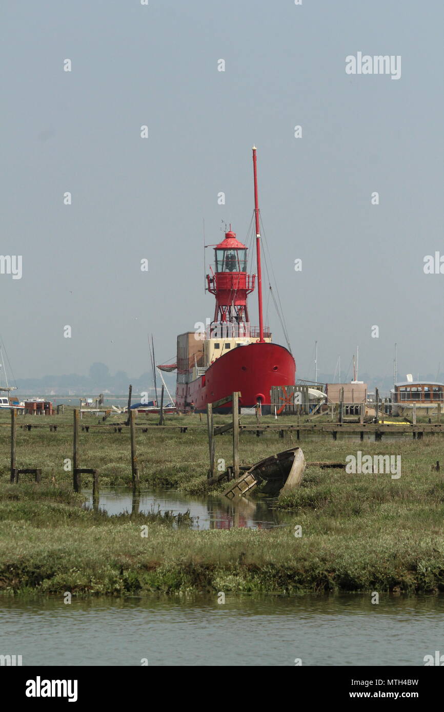 Red Lightship at Tollesbury Wick Marina viewed from across the ...