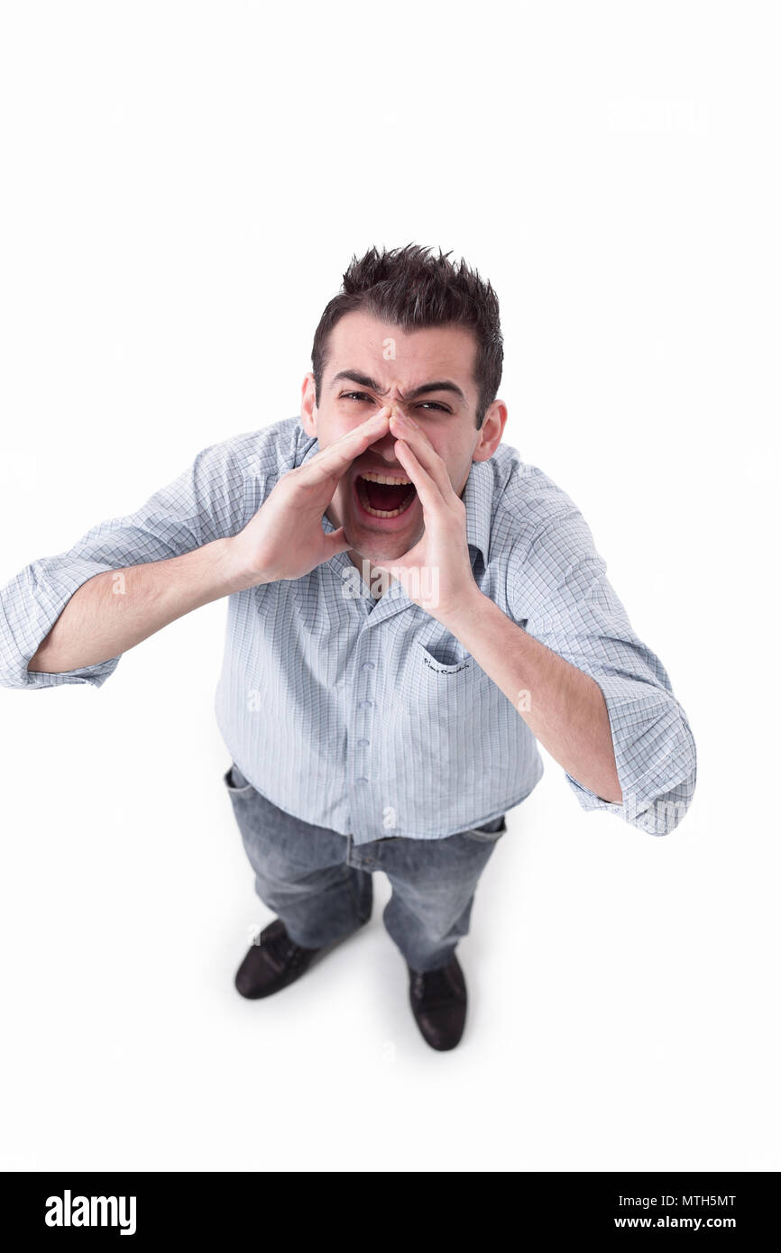 guy screaming and looking at camera Stock Photo - Alamy