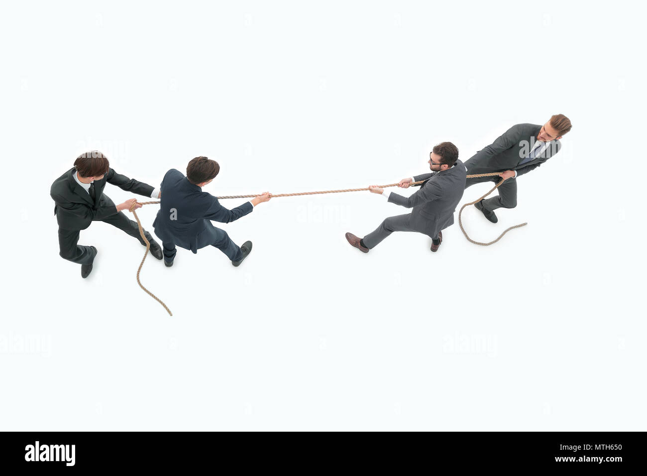 top view.a tug of war between business teams Stock Photo - Alamy