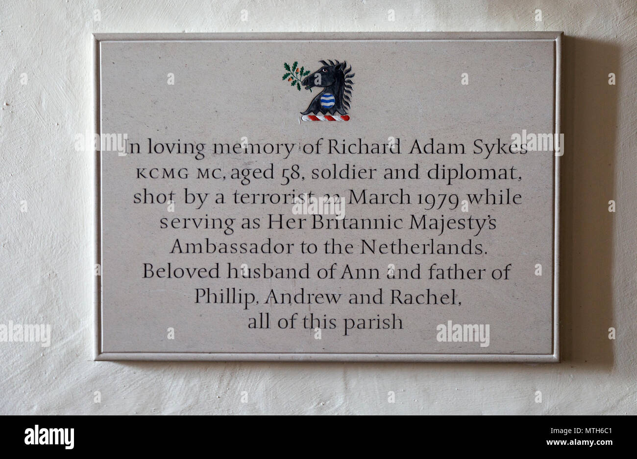 Memorial to Richard Adam Sykes in village parish church of Saint ...