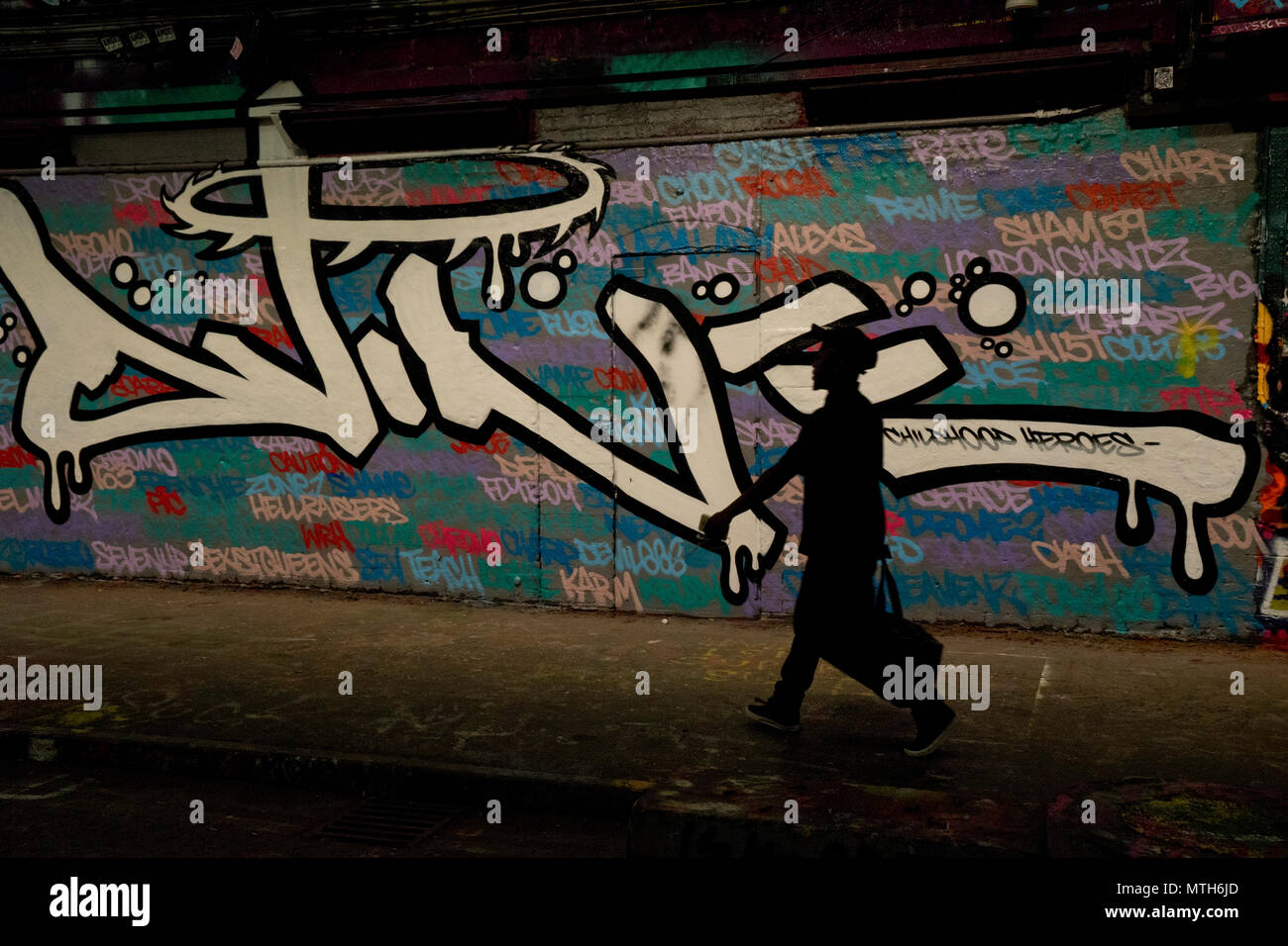 Graffiti art painting on walls near Waterloo station in London,England ...