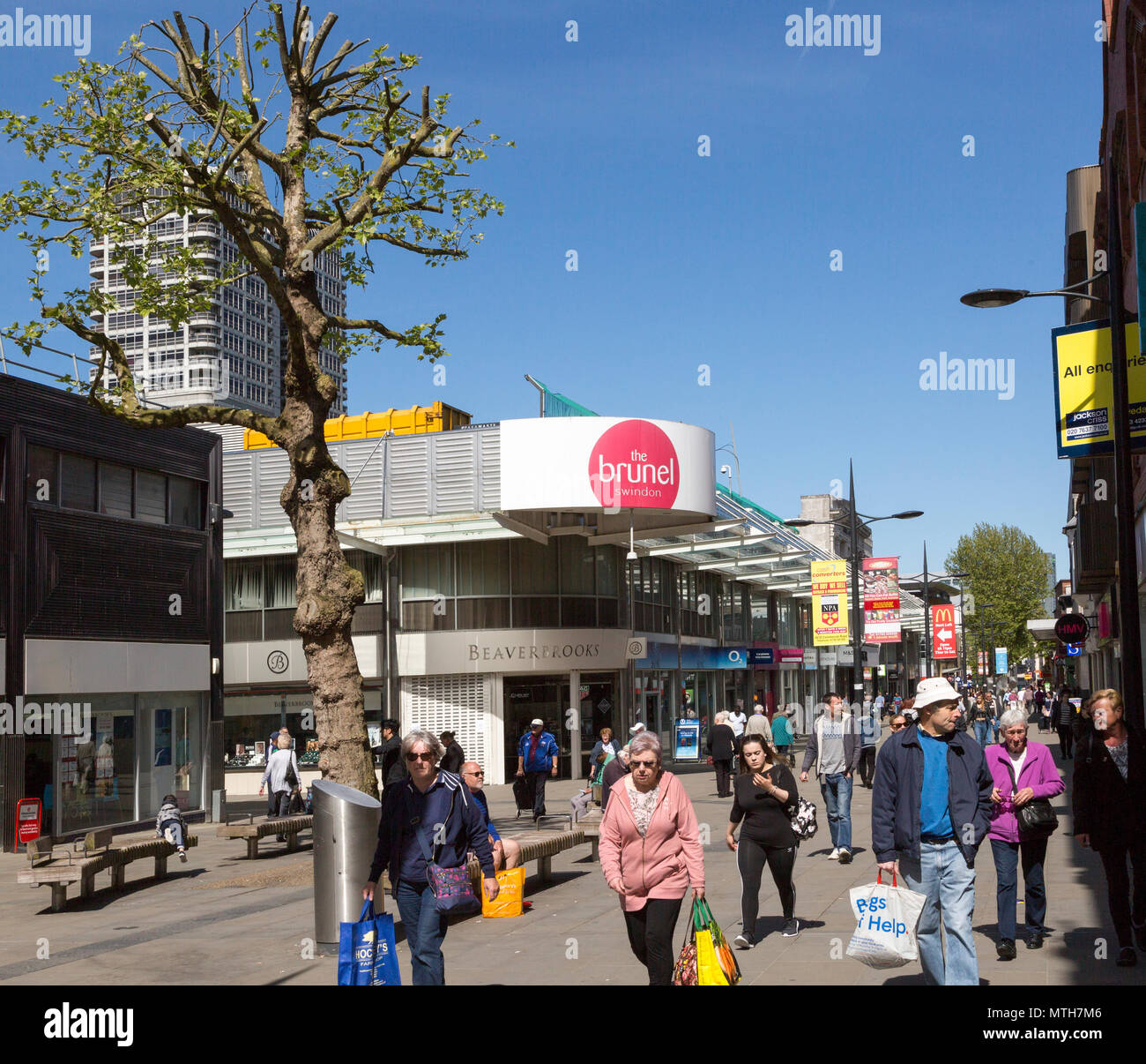 People shopping in pedestrianised street in Regent Street, town centre ...