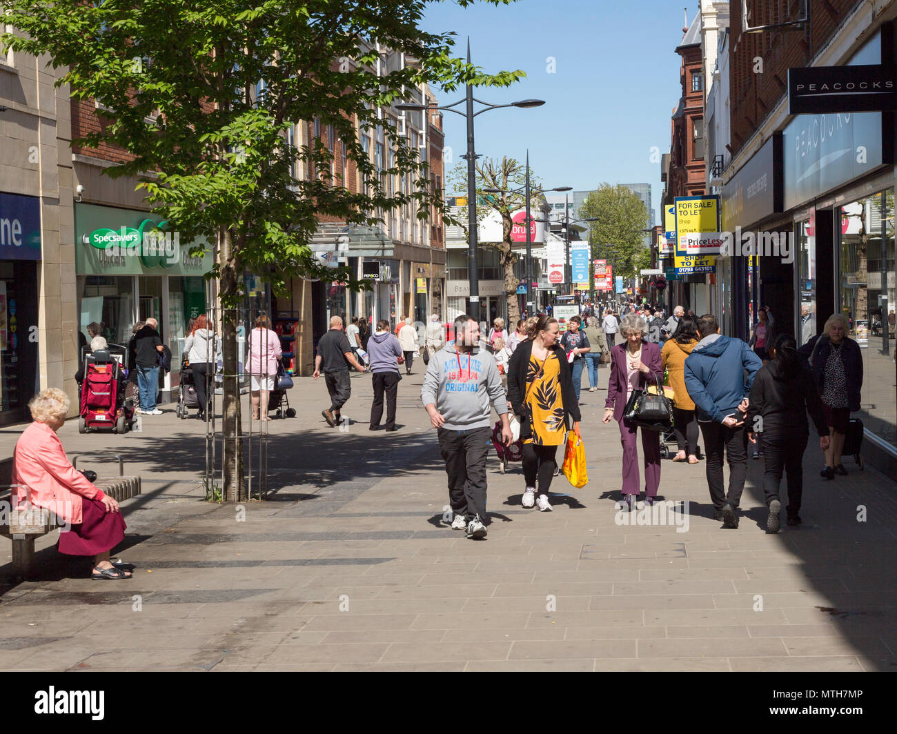 People shopping in pedestrianised street in Regent Street, town centre ...