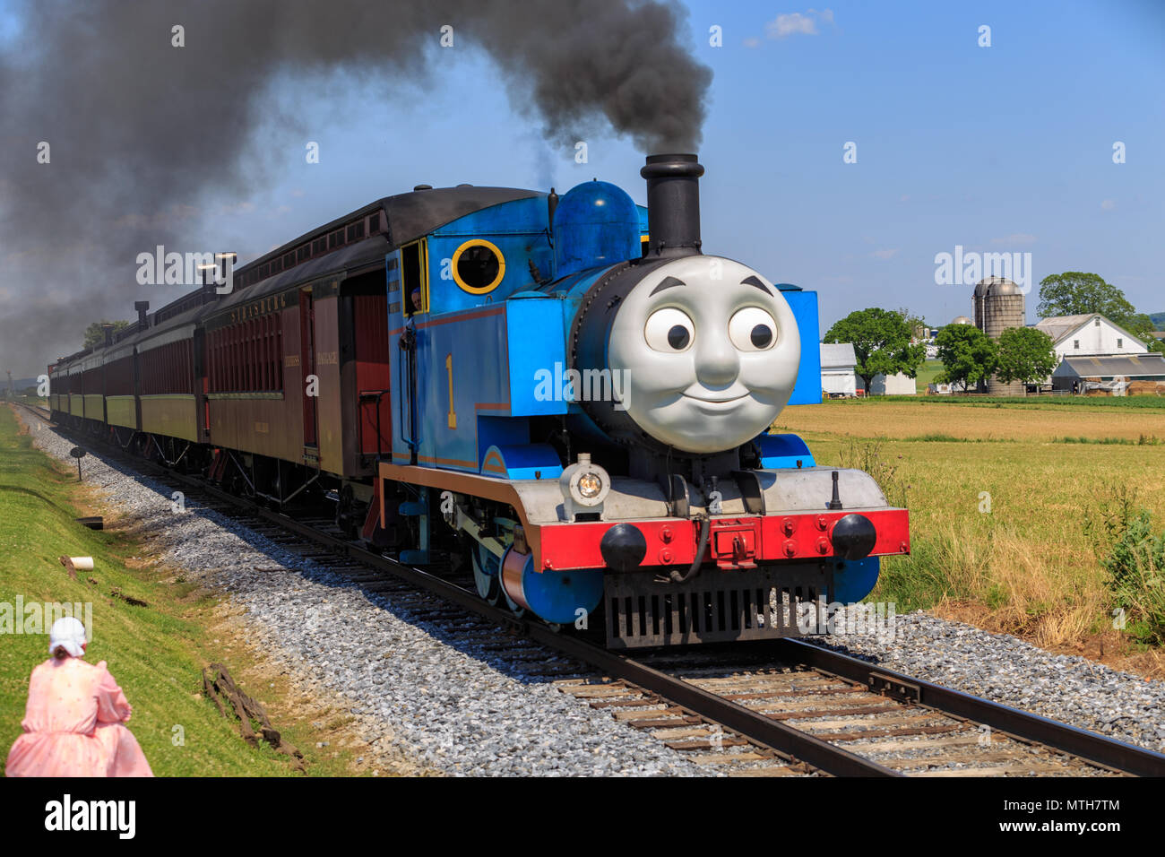 Strasburg, PA, USA – June 19, 2016: Thomas the Tank Engine chugs toward ...