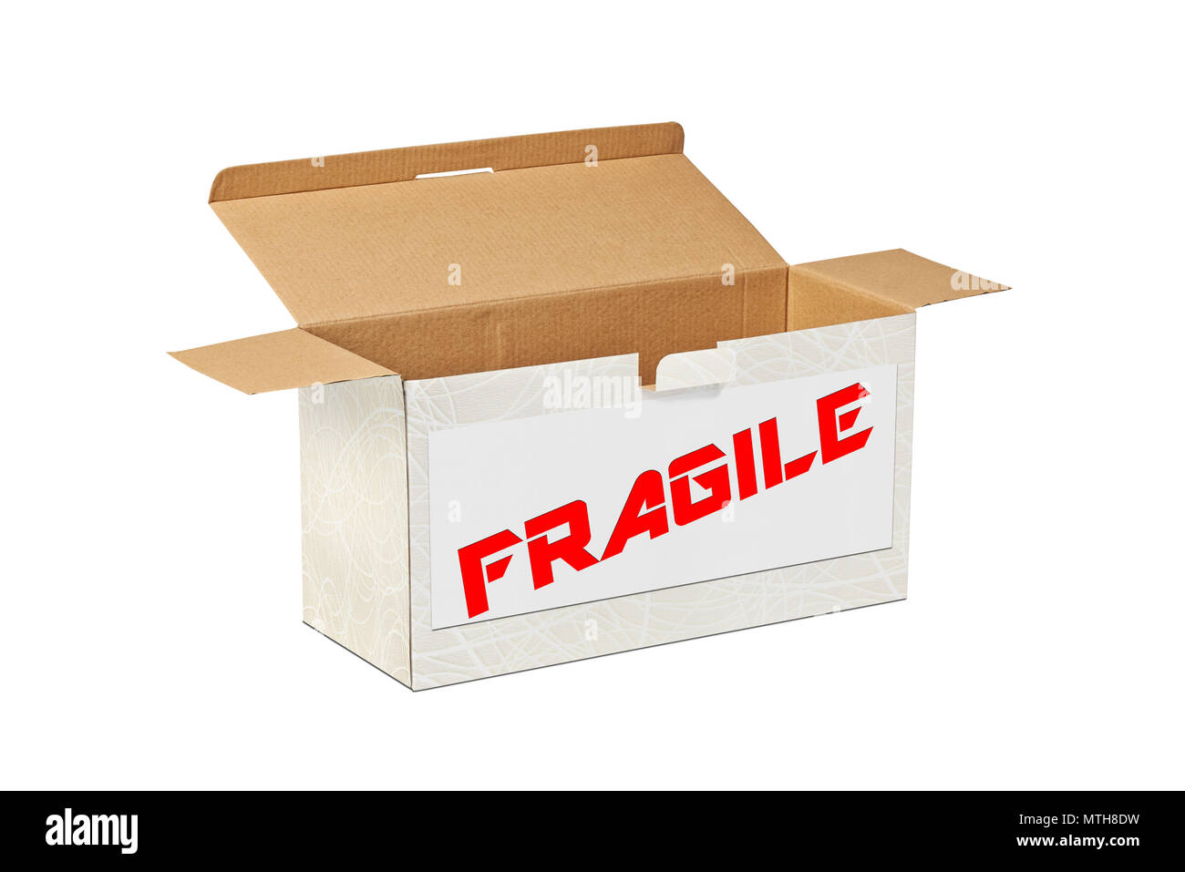 Real Cardboard box opened with fragile word Stock Photo - Alamy