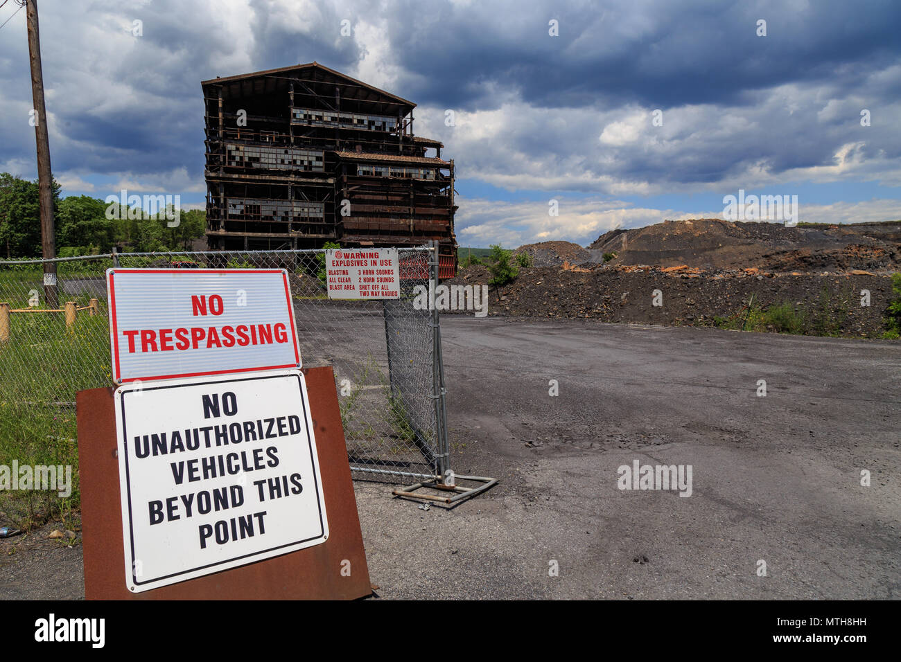 Mahanoy City, PA, USA - June 22, 2016: No trespassing signs at a ...