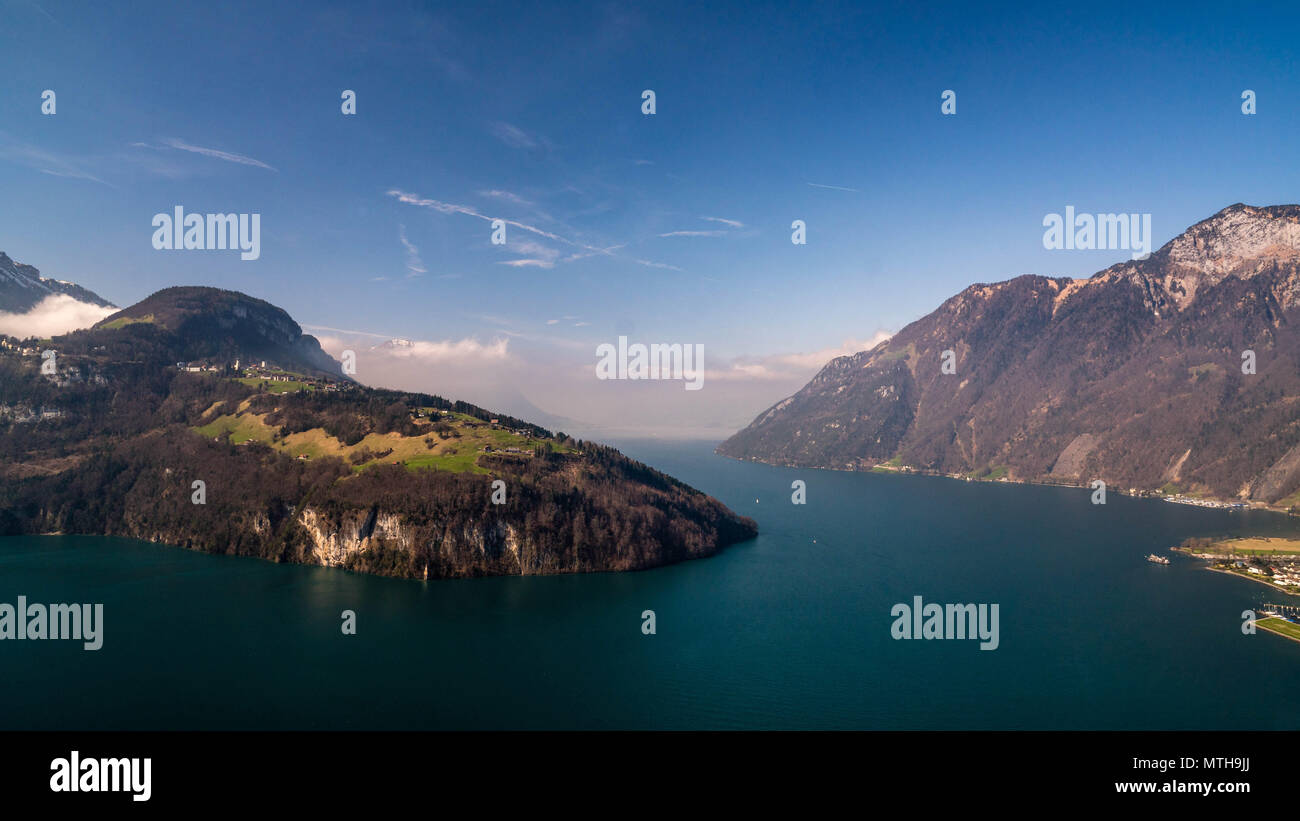 aerial view on lake and mountains, switzerland blue Stock Photo - Alamy