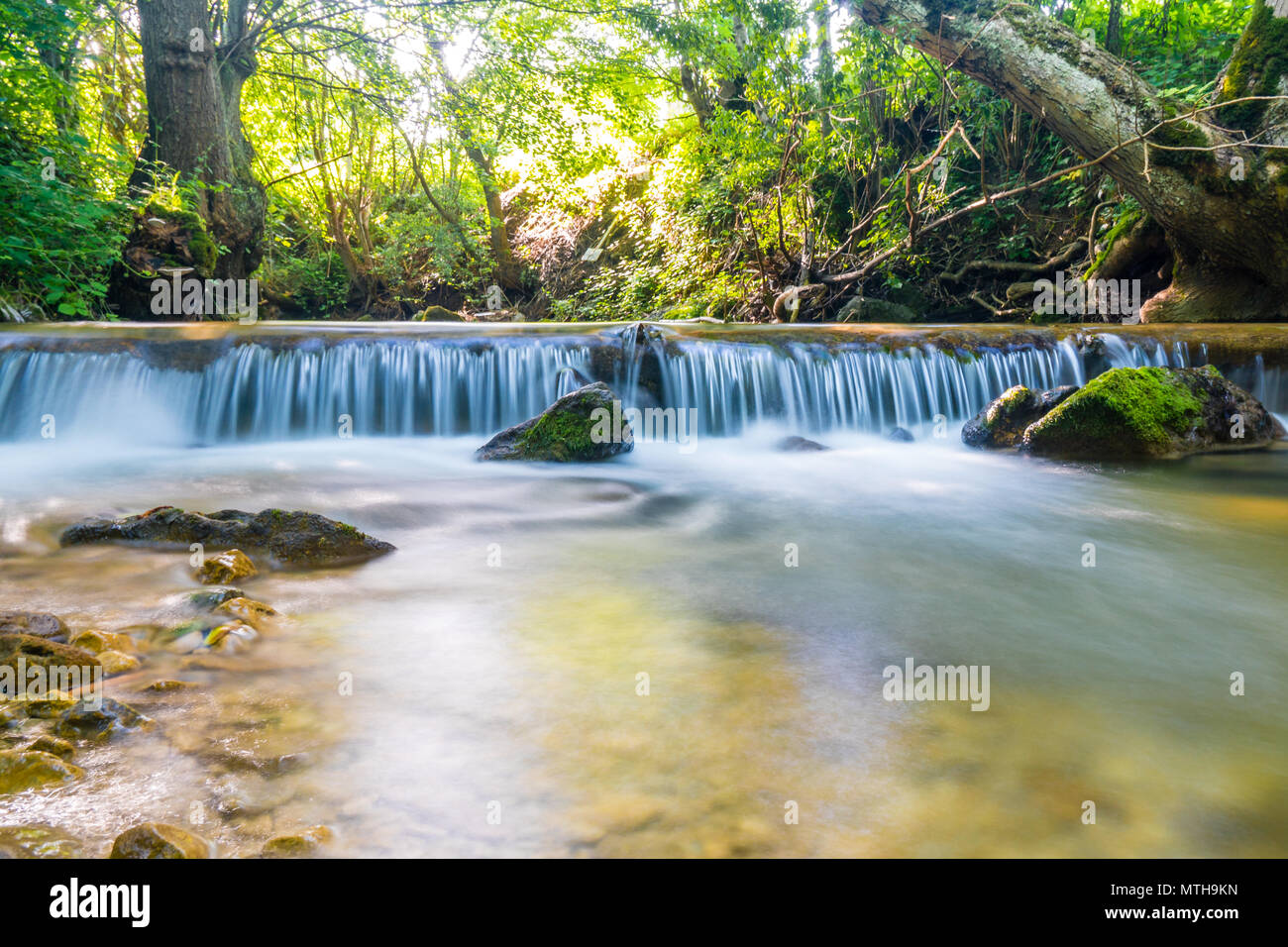 little waterfall long exposure reflection Stock Photo - Alamy