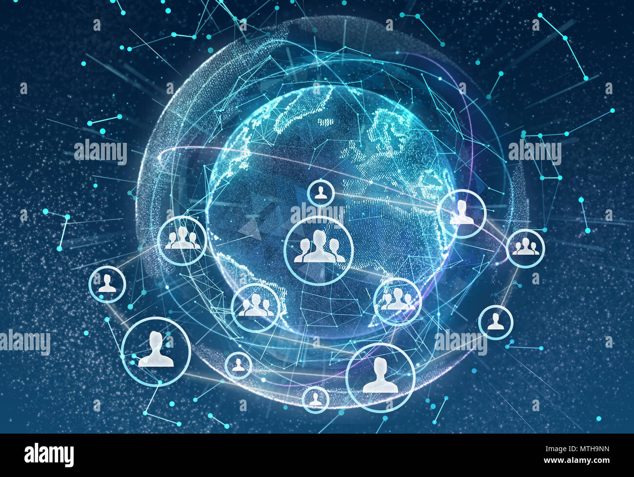 Linking entities. Networking, social media, communication on earth ...