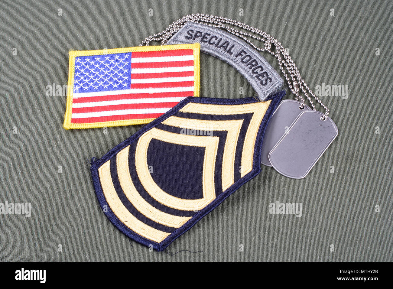 KIEV, UKRAINE - August 21, 2015. US ARMY Master Sergeant rank patch ...
