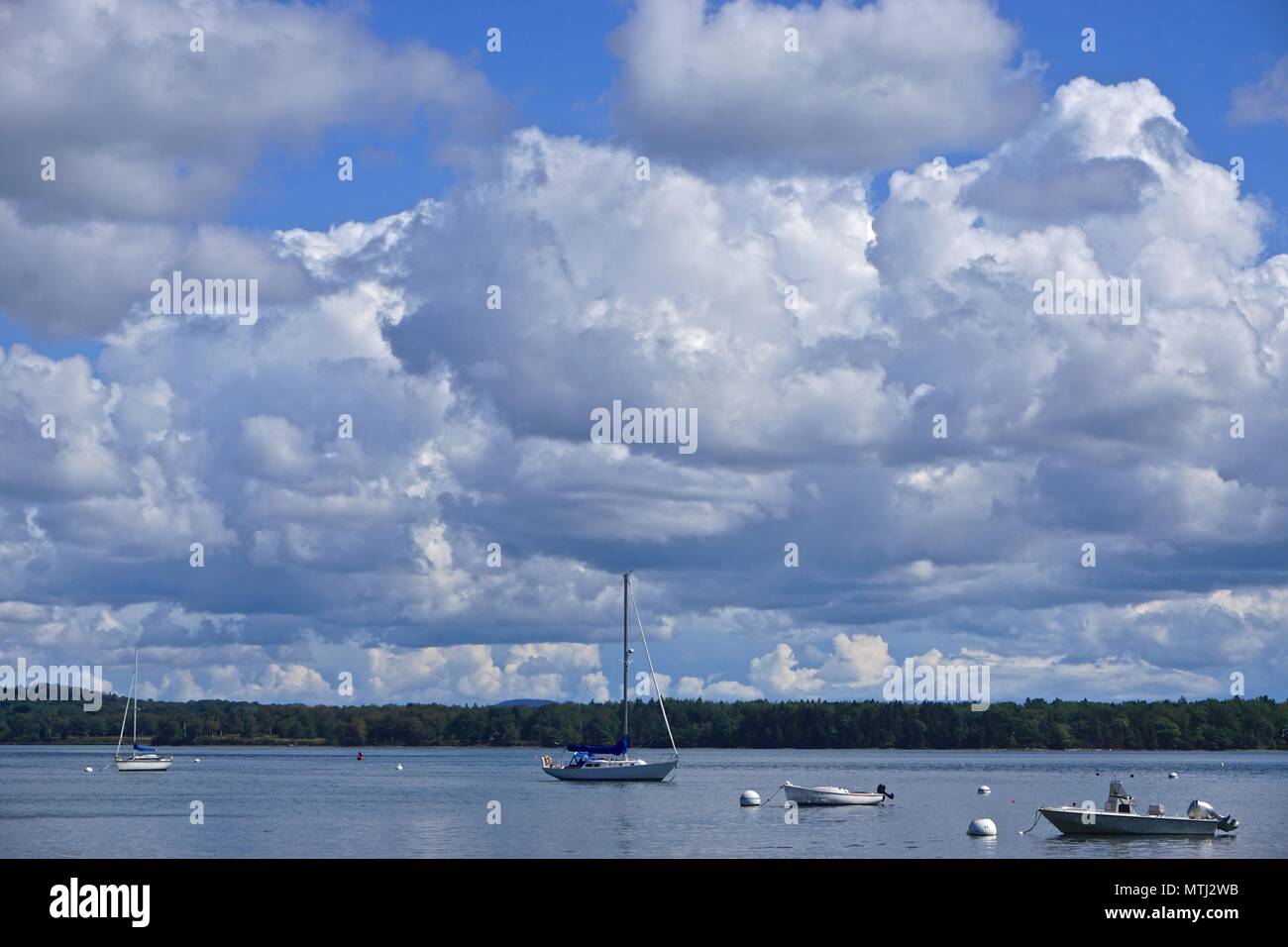 Castine, Maine, USA: Boats in the waters of Penobscot Bay under a blue ...