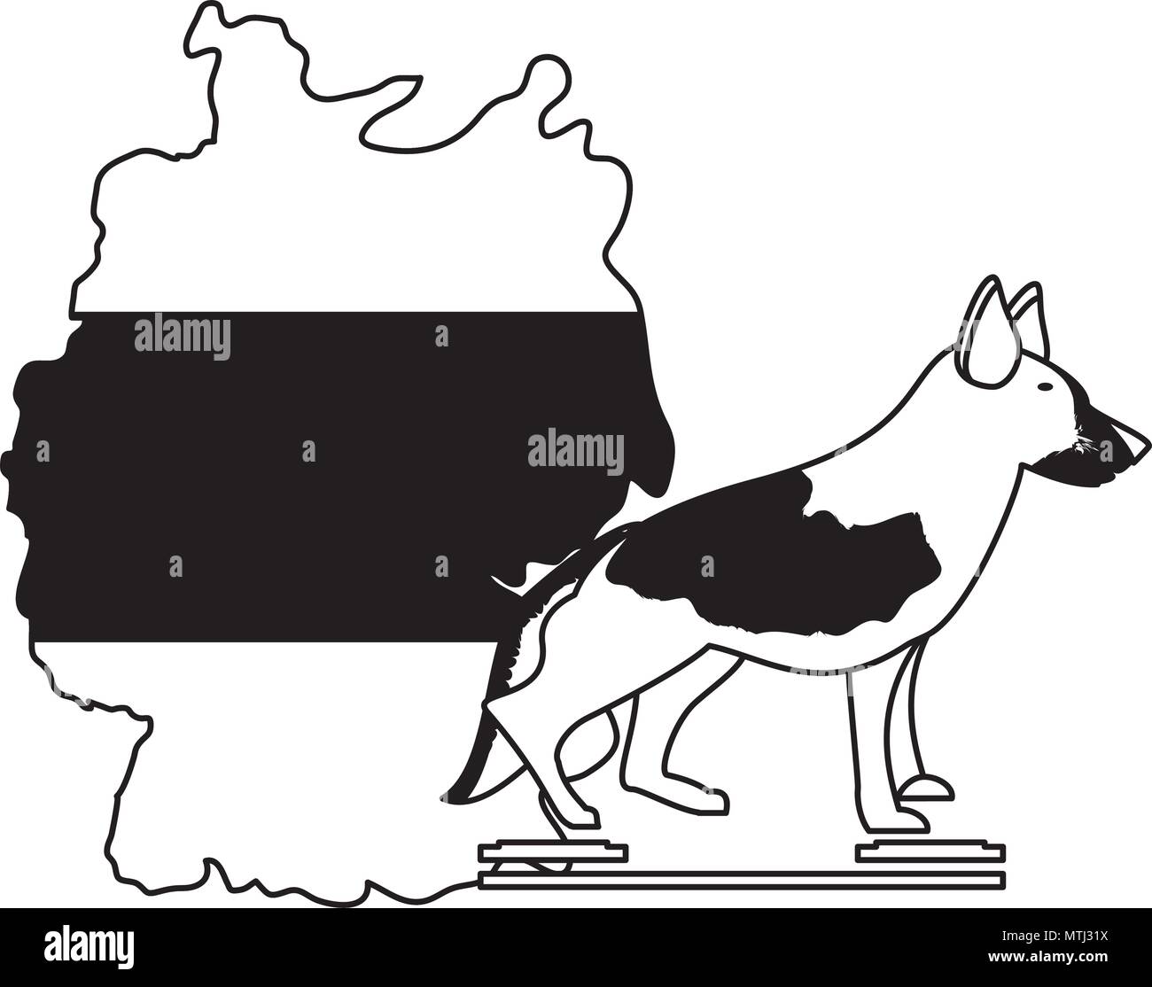 germany map and german shepherd over white background, vector ...