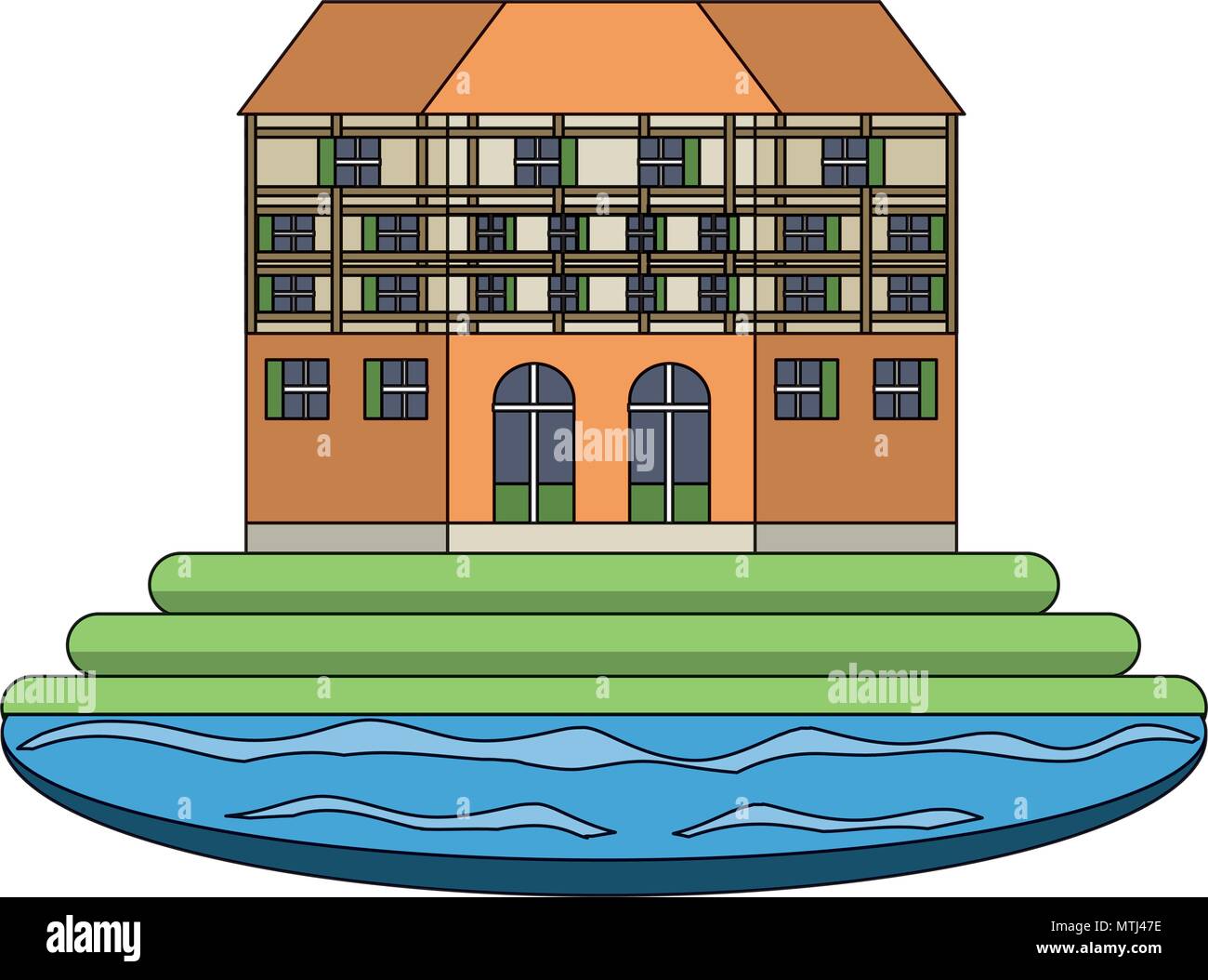 Old Traditional German Building icon over white background, colorful ...