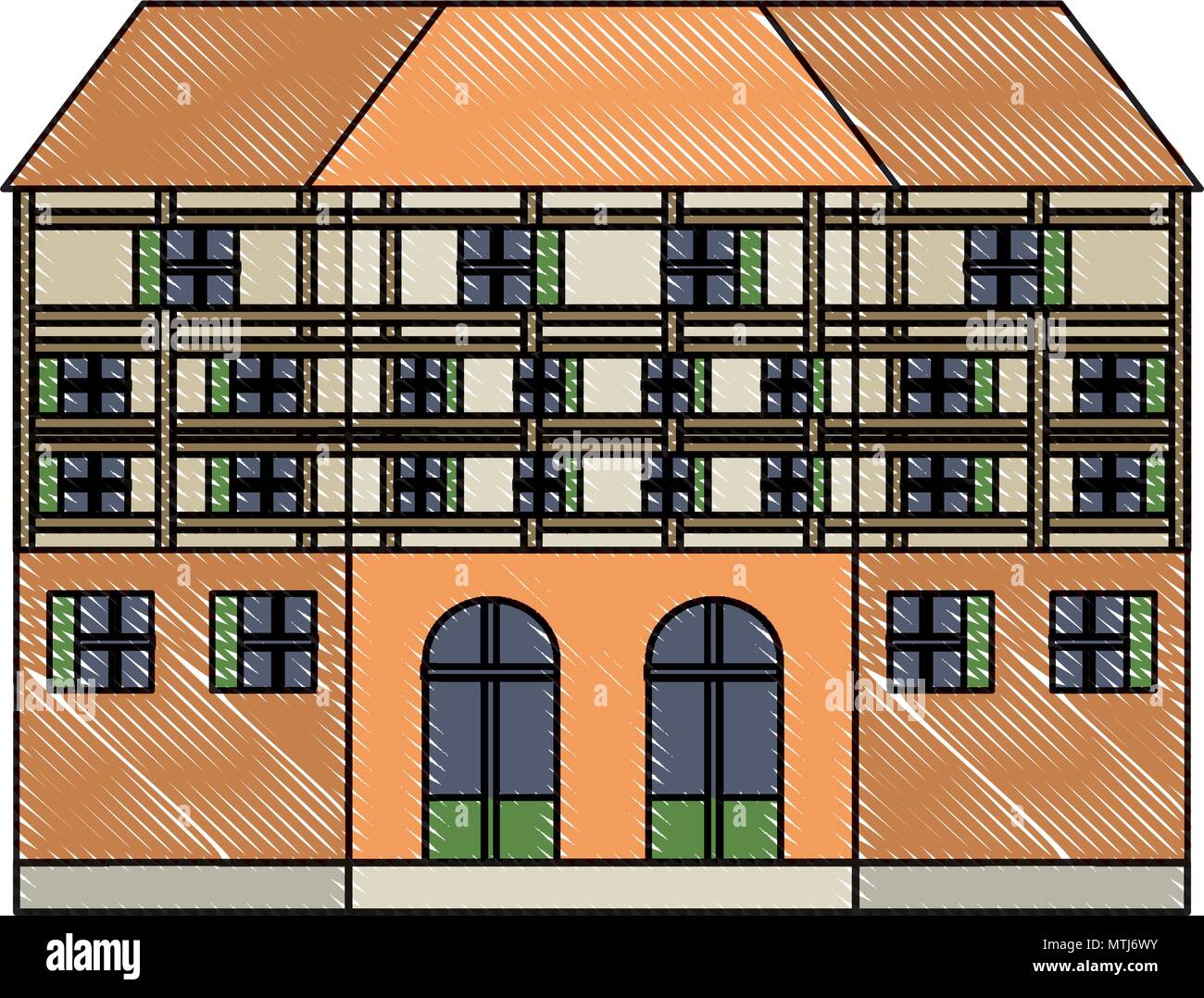 Old Traditional German Building icon over white background, colorful ...