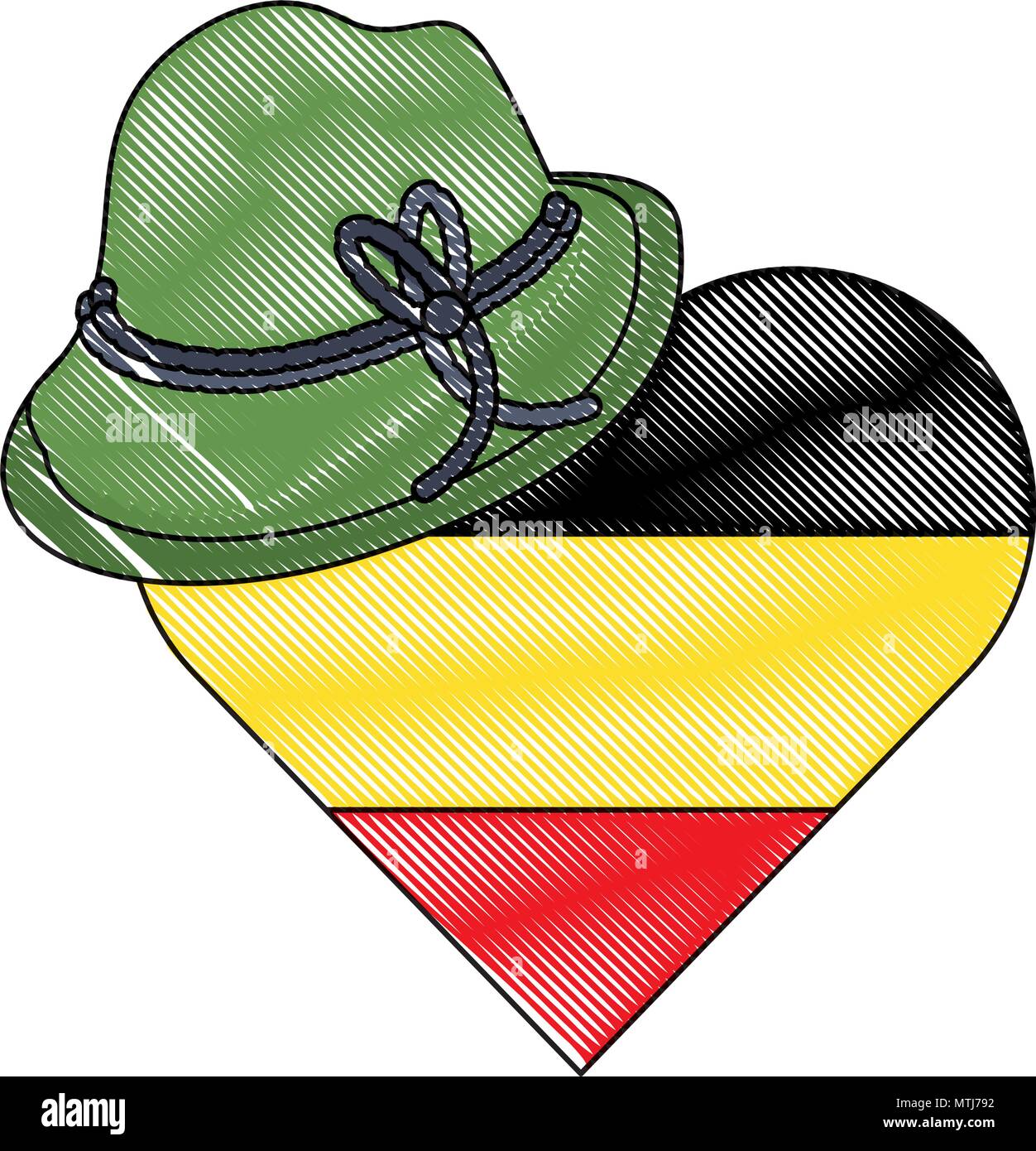 Alpine hat and german flag in heart shape over white background, vector ...