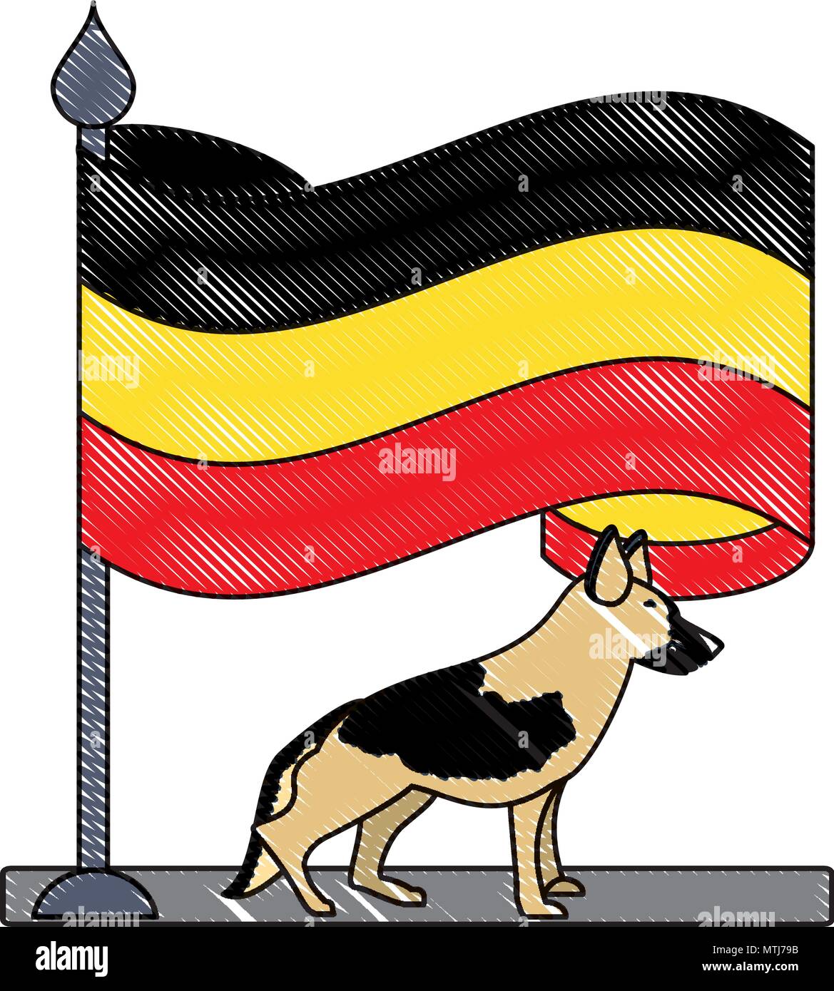 germany flag and german shepherd over white background, vector ...