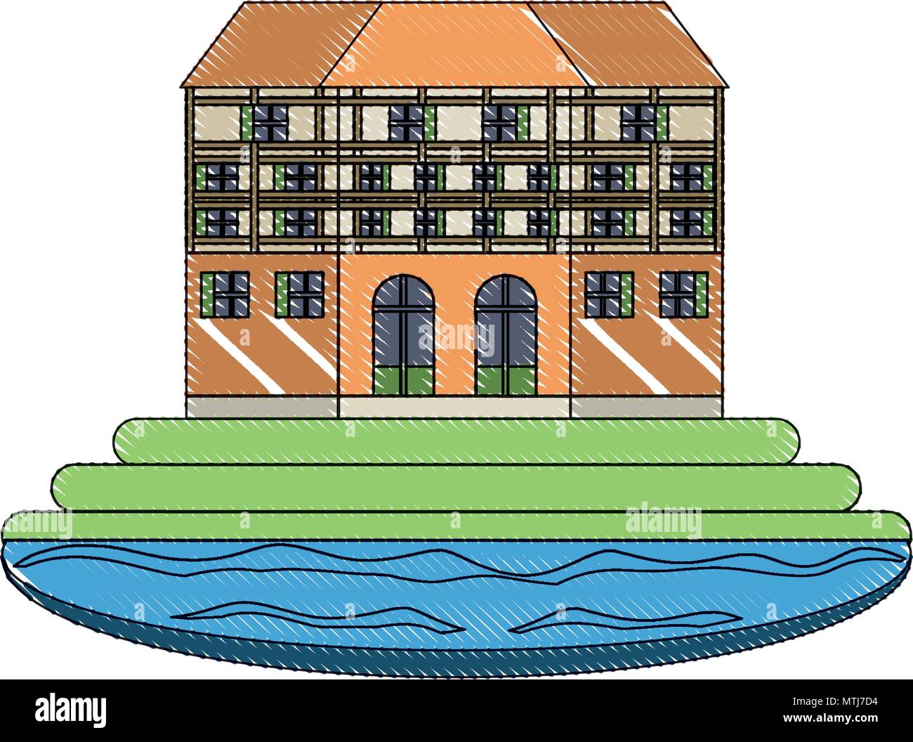 Old Traditional German Building icon over white background, colorful ...