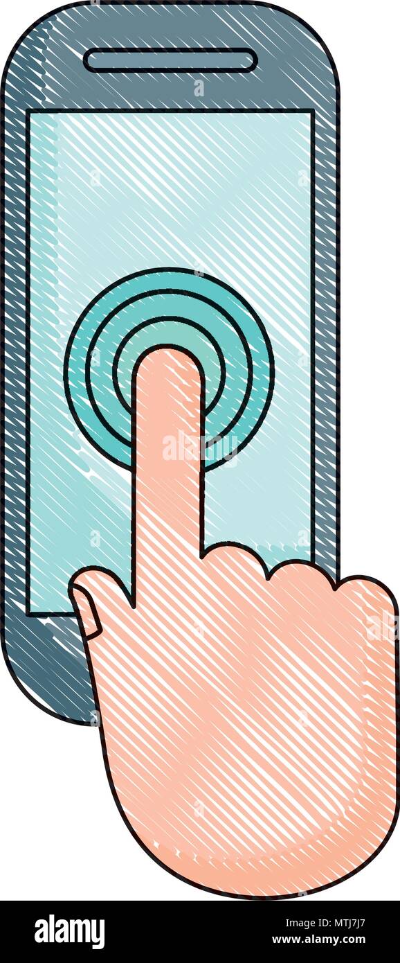 hand touching a cellphone screen over white background, vector ...