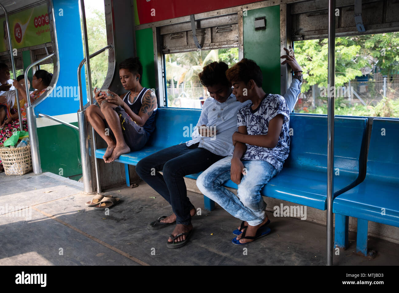 Passengers on board the Circular Train that loops round the City of ...
