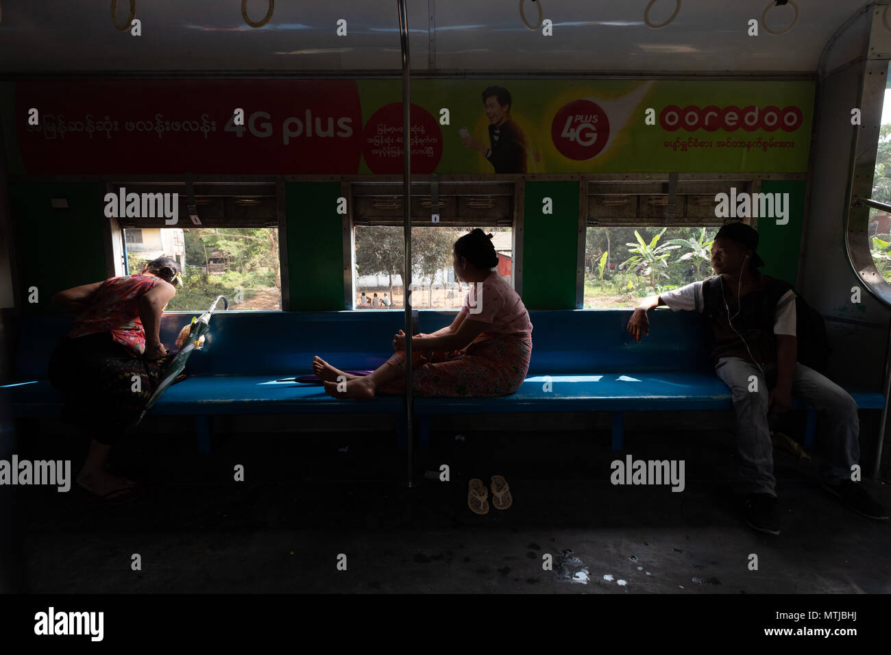 Passengers on board the Circular Train that loops round the City of ...