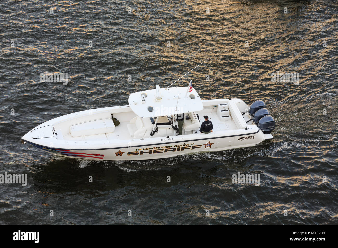 A Hillsborough County Sheriff's boat patrolling Tampa Bay Harbor Stock ...