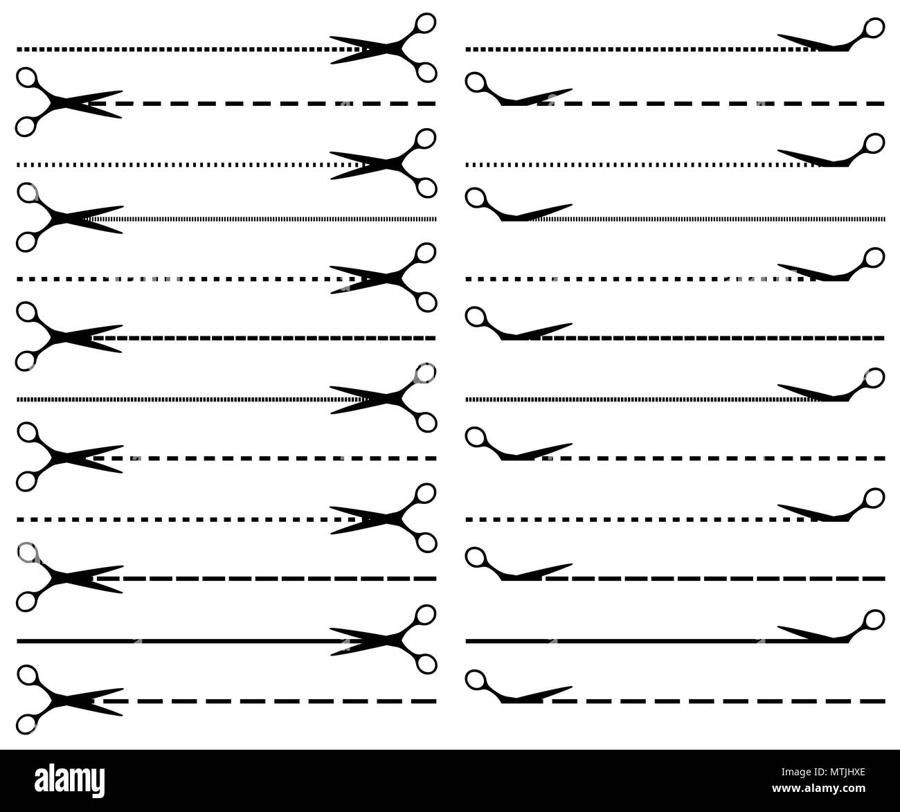 Set of scissors with cut lines isolated on white Stock Photo - Alamy