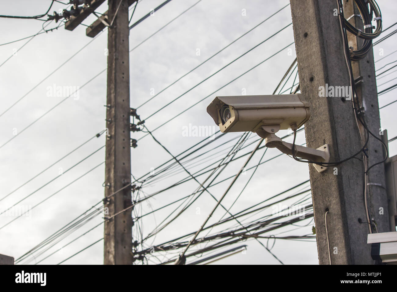 Close Circuit Television on electricity background. Safety camera ...