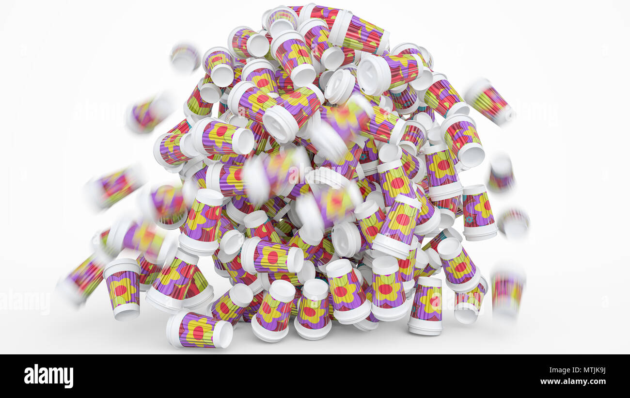 Collapsing pile of coffee to go cups - 3D Rendering Stock Photo - Alamy