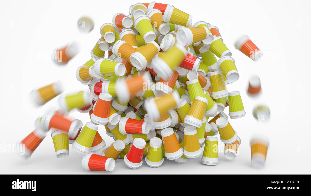 Collapsing pile of coffee to go cups - 3D Rendering Stock Photo - Alamy