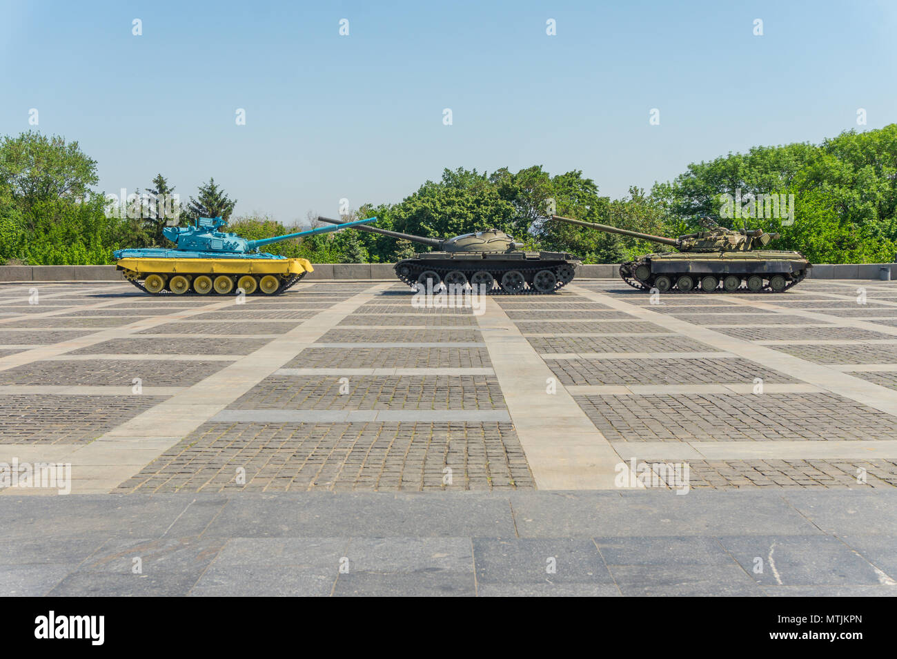 Three battle tanks in the museum exposition, Kyiv, Ukraine Stock Photo ...