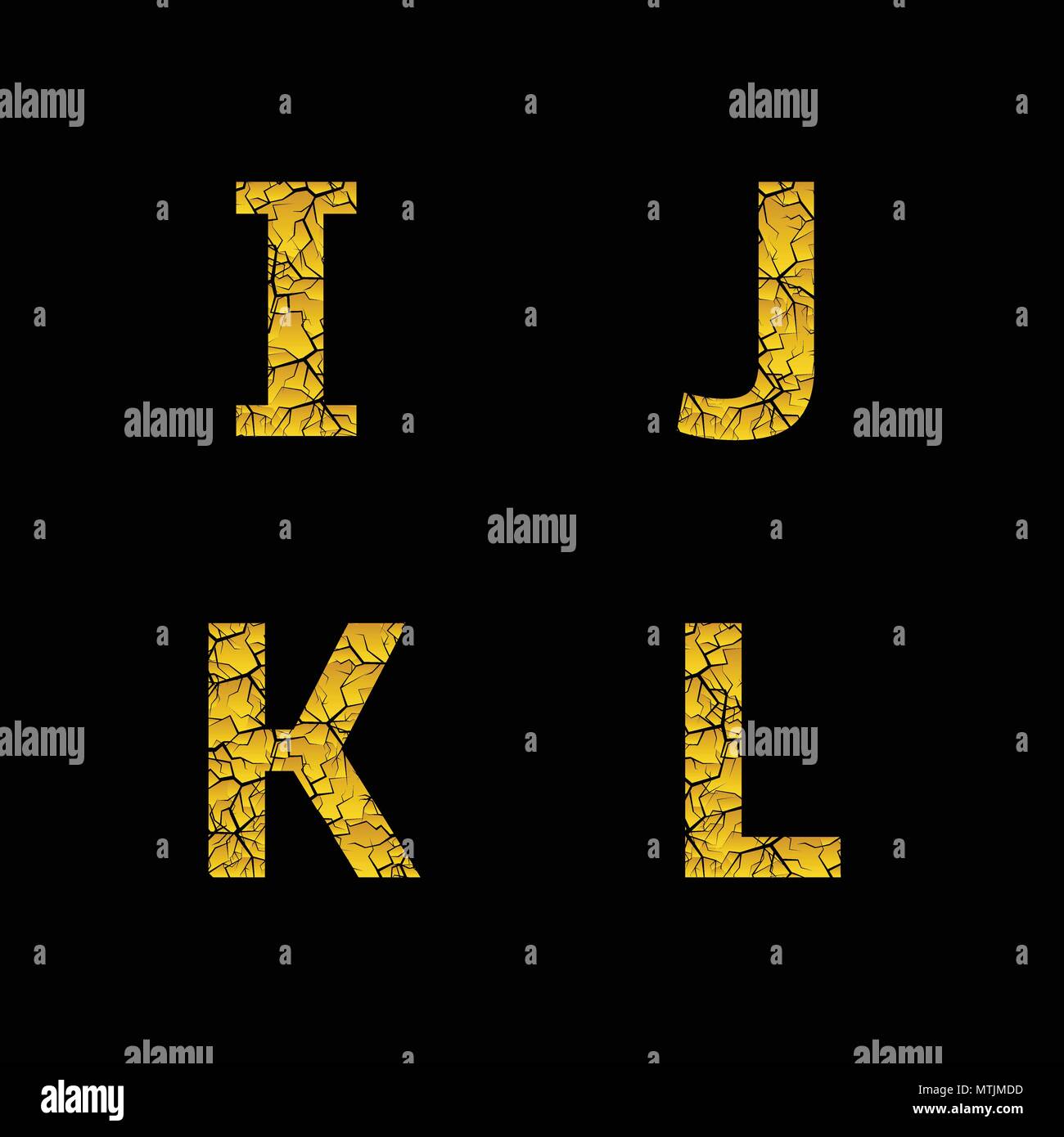 Golden broken I J K L letters, Luxury cracked letters. Vector ...
