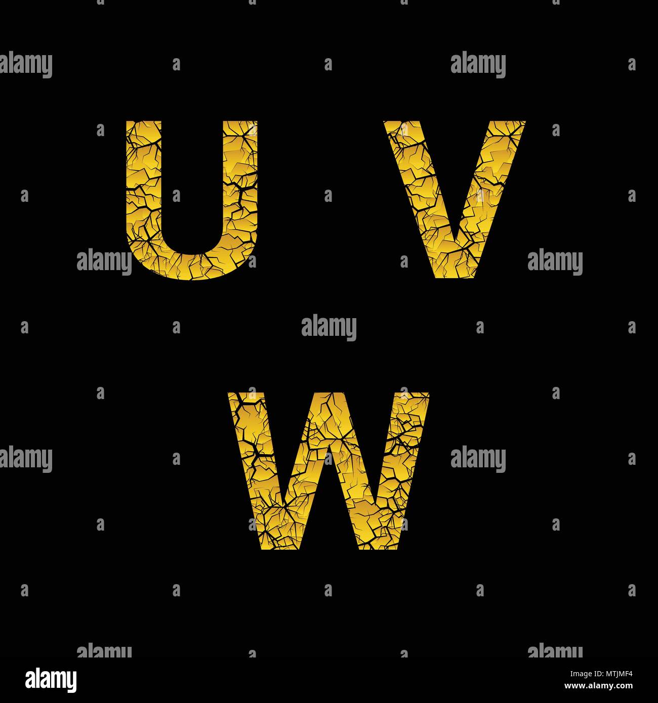 Golden broken U V W letters, Luxury cracked letters. Vector ...