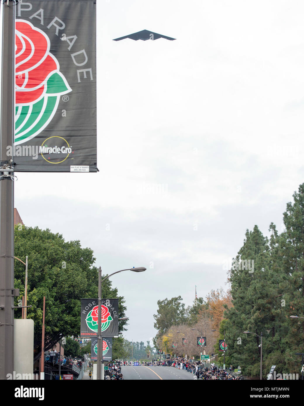 The B-2 Spirit Stealth Bomber performs a flyover to begin the 128th ...
