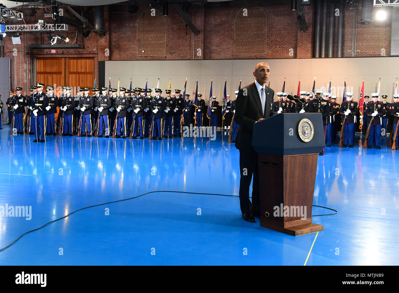 President Barack Obama addresses the audience during an Armed Forces ...
