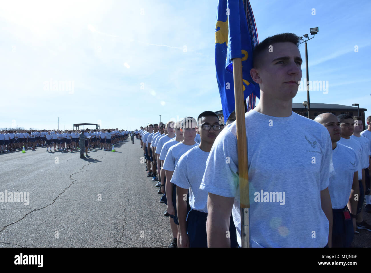 U.S. Air Force Airmen stand in formation before the 17th Training Group ...