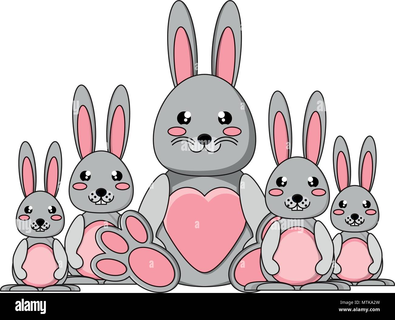 Happy cute rabbits together over white background, vector illustration ...