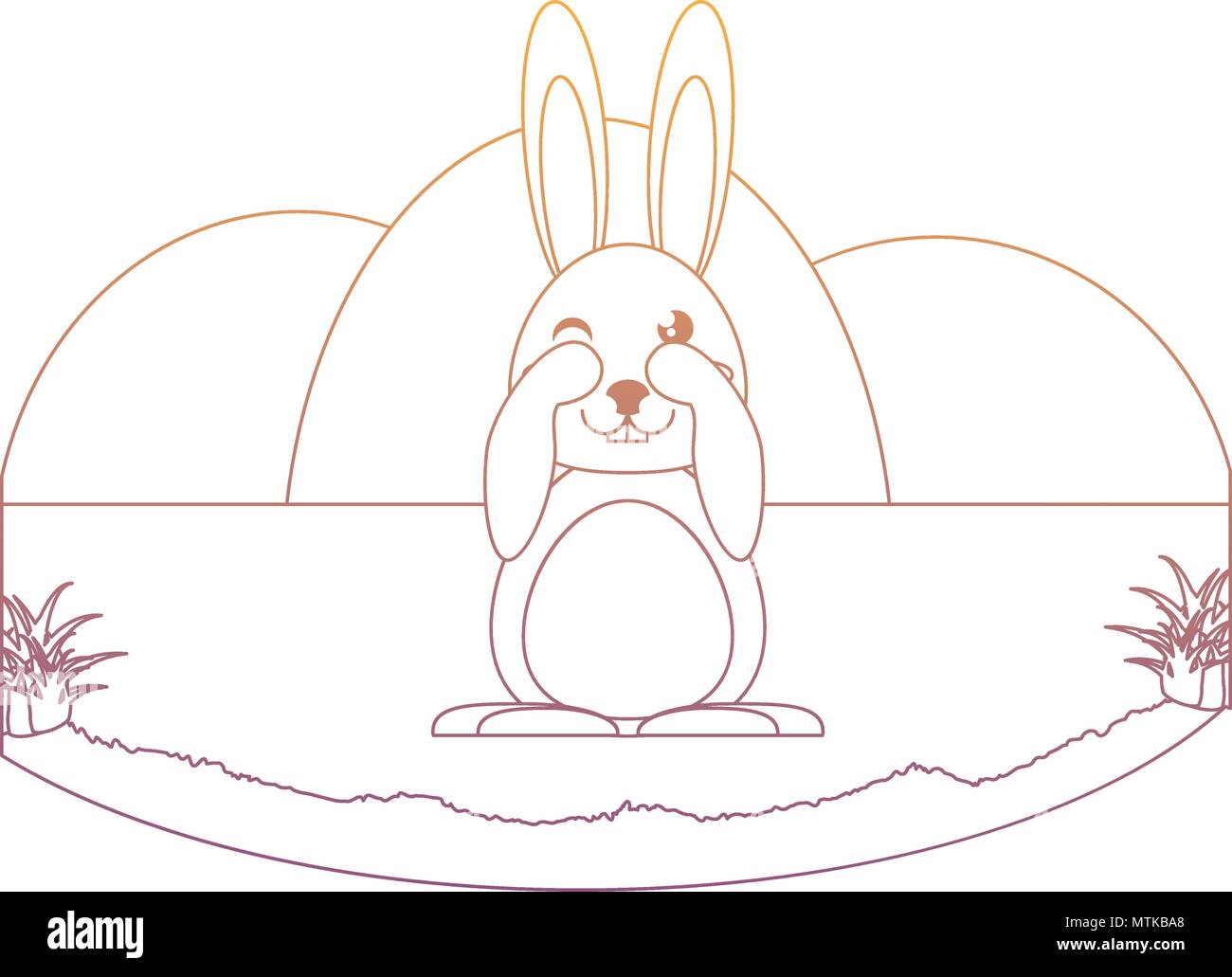 cute rabbit in the grass over white background, vector illustration ...