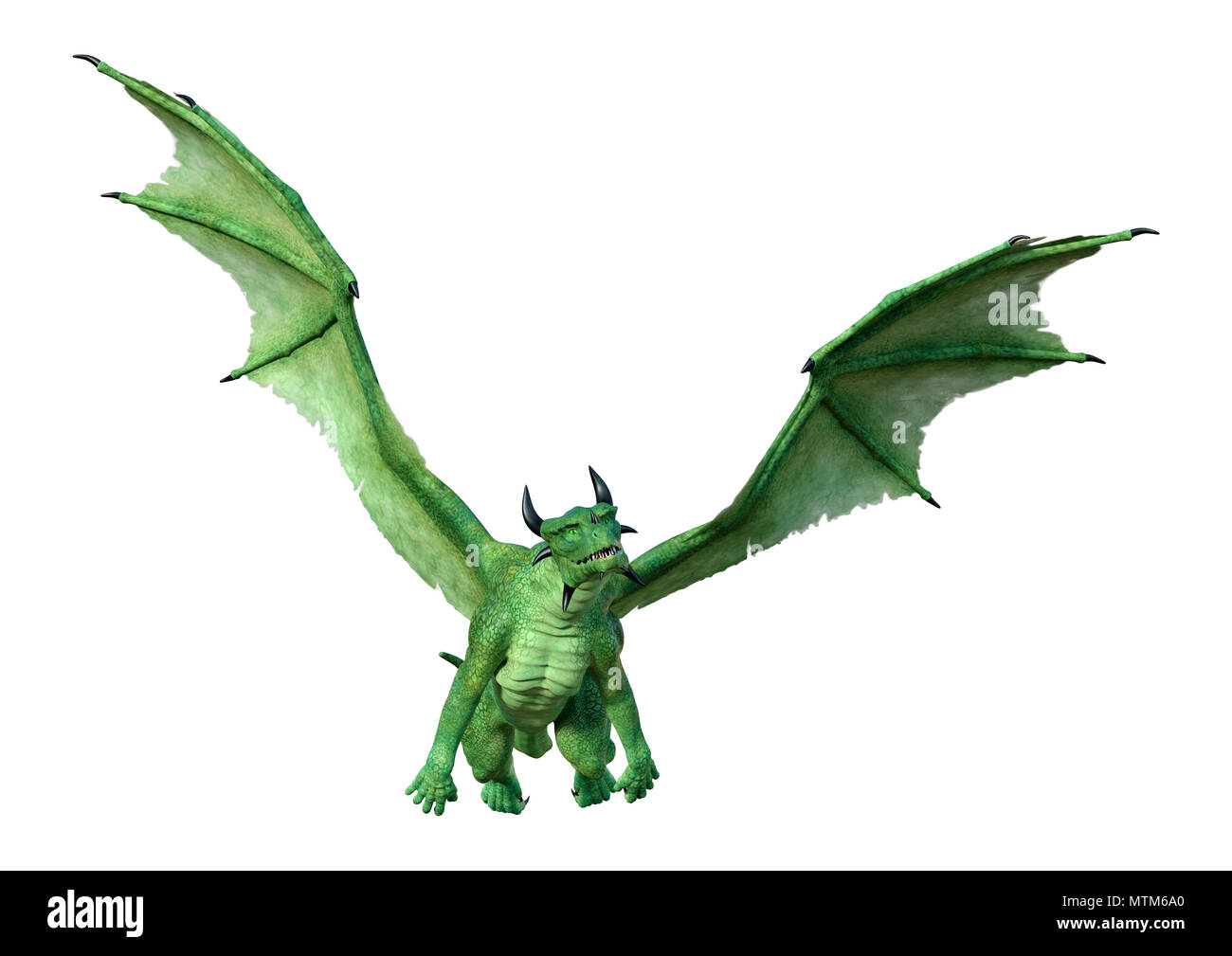3D rendering of a green fairy tale dragon isolated on white background ...