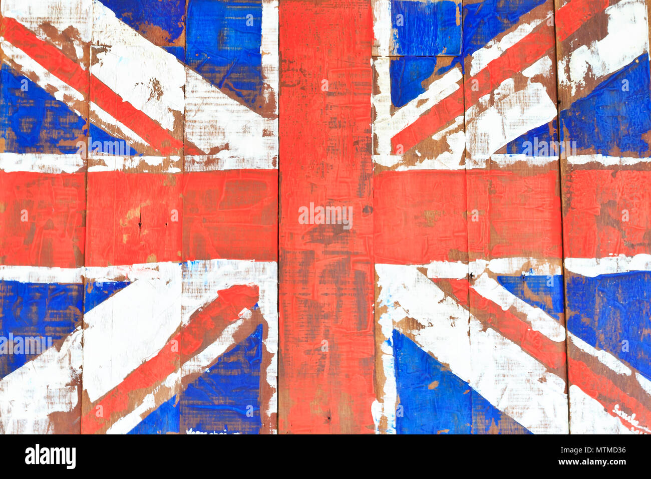Great Britain, UK flag on wood wall Stock Photo - Alamy