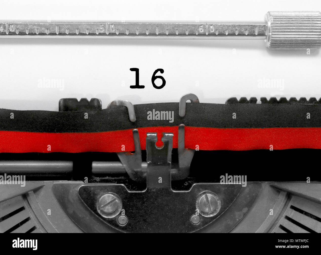 16 Number text written by an old typewriter on white sheet Stock Photo ...