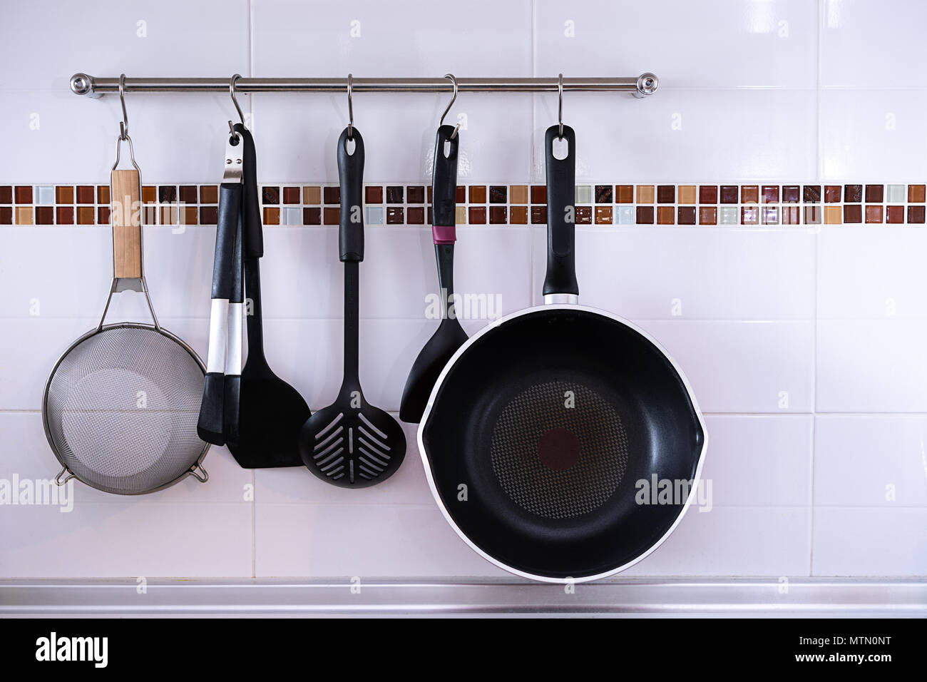 top view Kitchen cooking utensils and dishware kitchenware Stock Photo ...