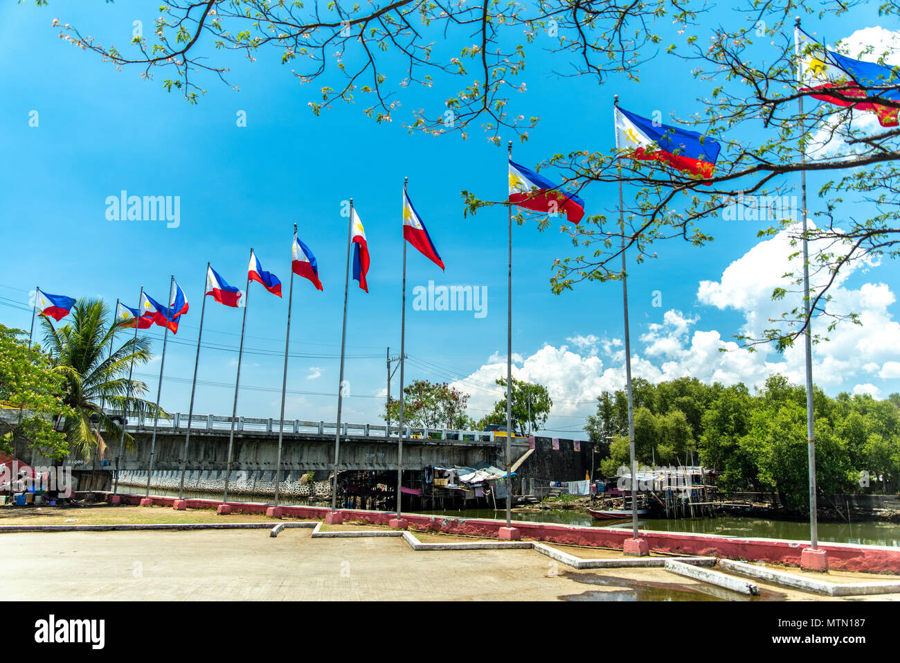Philippines National flag flying in the wind, Philippines Stock Photo ...