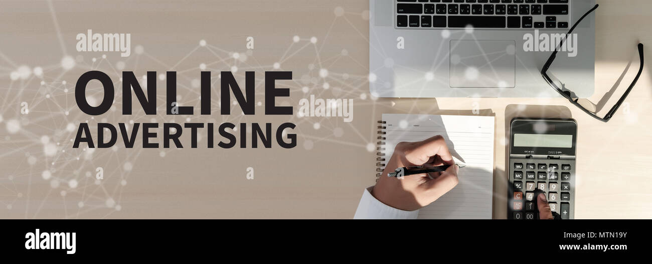 ONLINE ADVERTISING Business team work with financial reports banner ...