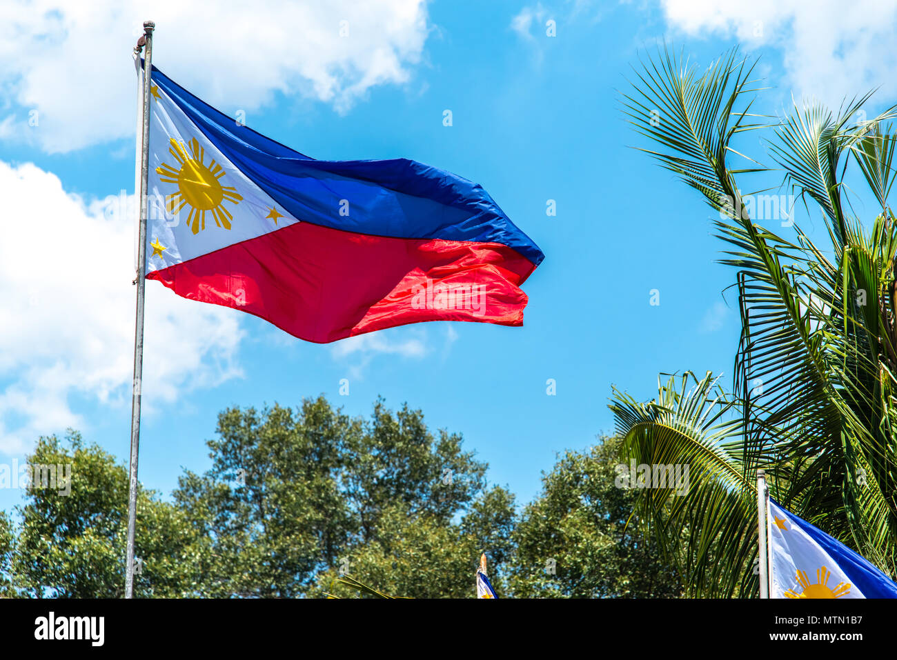 Philippines National flag flying in the wind, Philippines Stock Photo ...