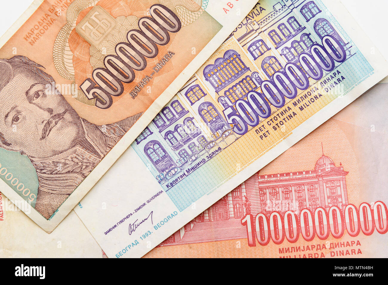 Former Yugoslavia banknotes while hyperinflation during 1993 Stock ...