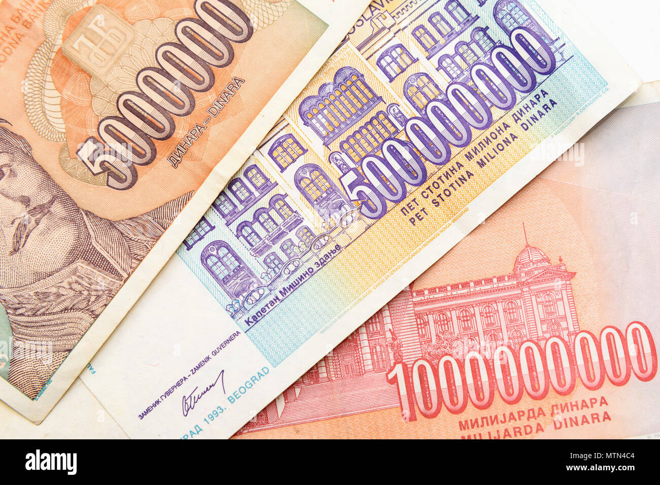 Former Yugoslavia banknotes while hyperinflation during 1993 Stock ...