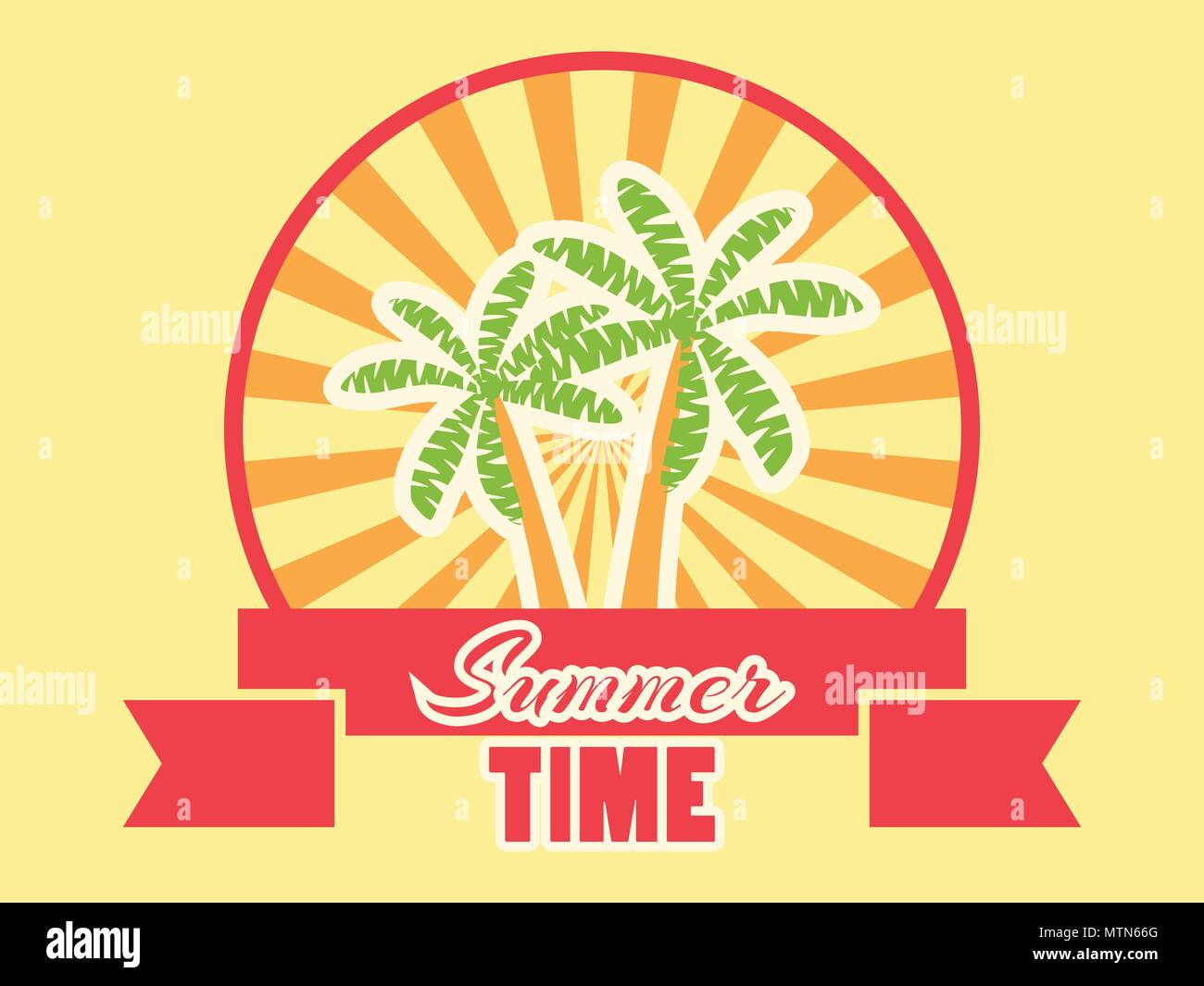 Summer time logo with fruits and ribbon. Rays of light. Banner design ...