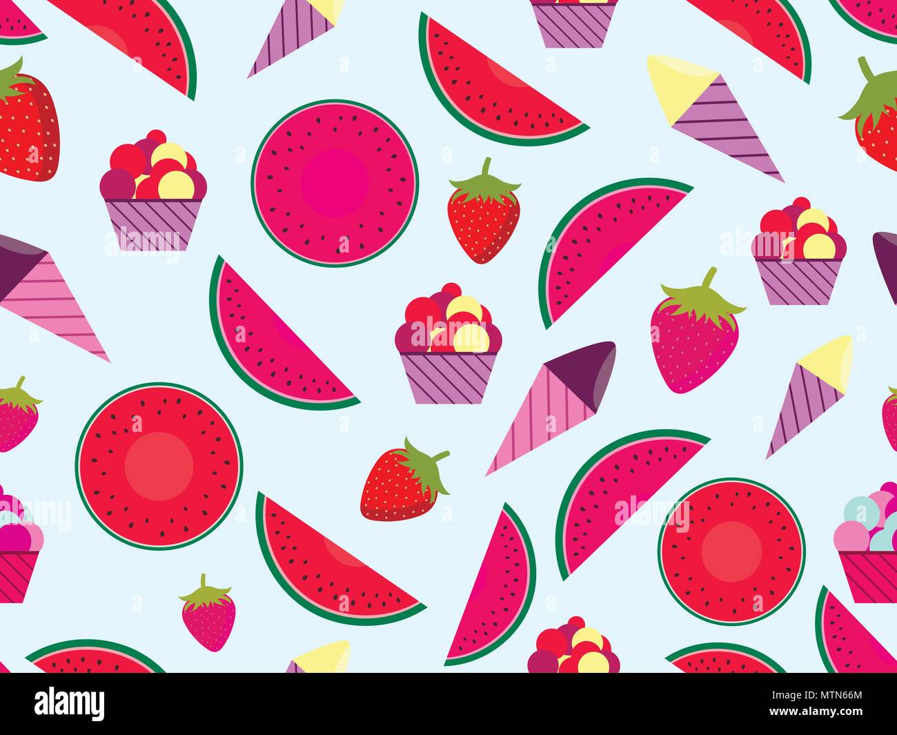 Summer seamless pattern with fruits and ice cream. Watermelon ...