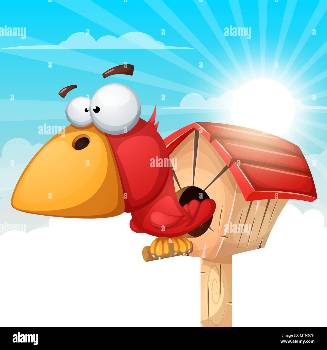 Cartoon birdhouse illustration. Cloud landscape Stock Vector Image ...