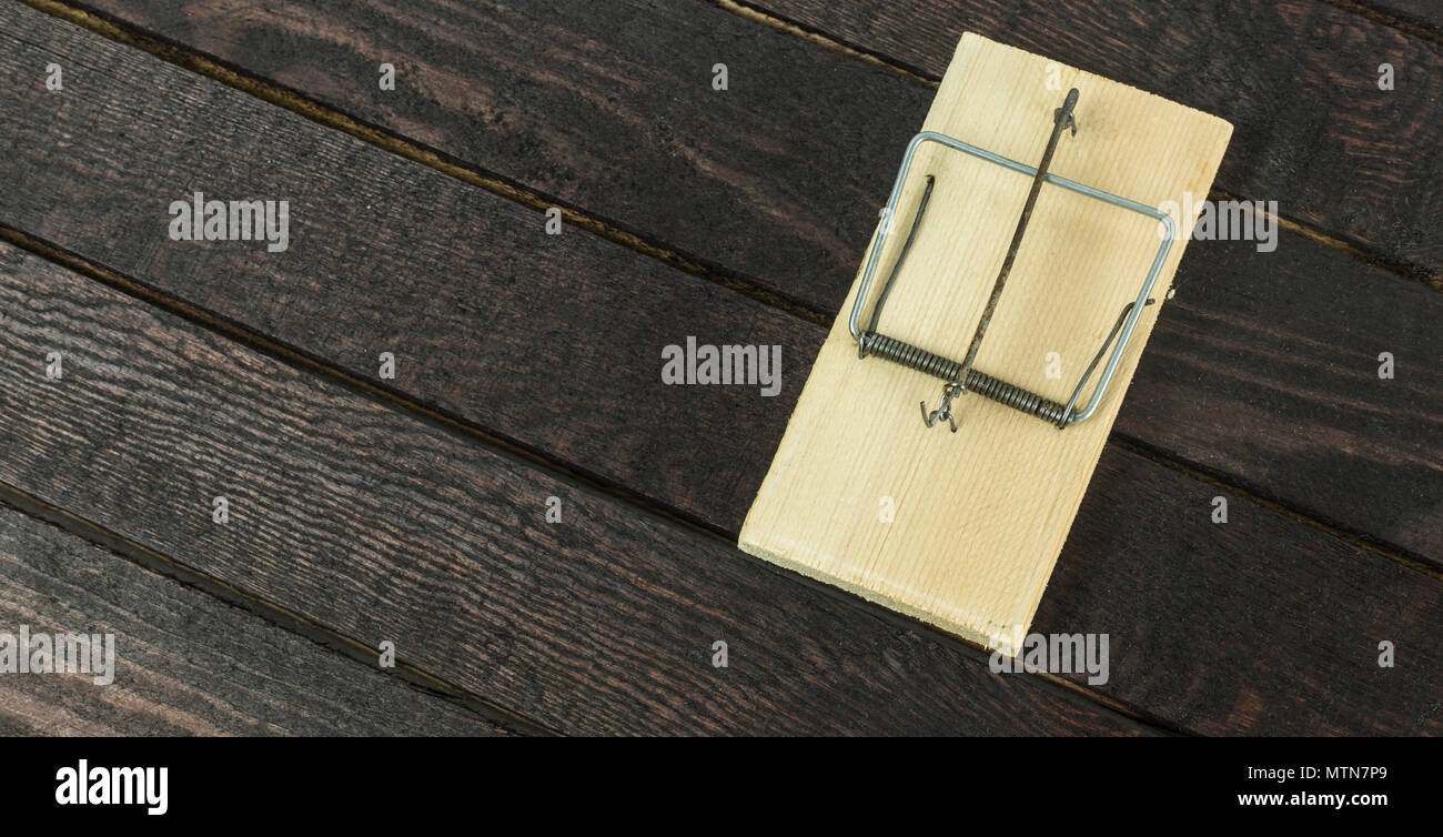 from top view of mouse trap on wooden background Stock Photo - Alamy